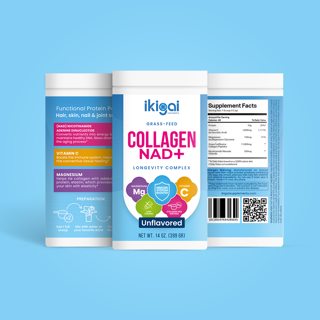 Collagen NAD+ Powder 32 Oz Functional protein Powder Pack 3 Units – Ikigai